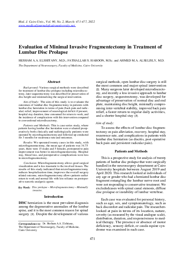 (PDF) Evaluation of Minimal Invasive Fragmentectomy in Treatment of ...