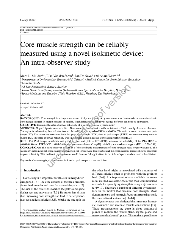 (PDF) Core muscle strength can be reliably measured using a novel ...