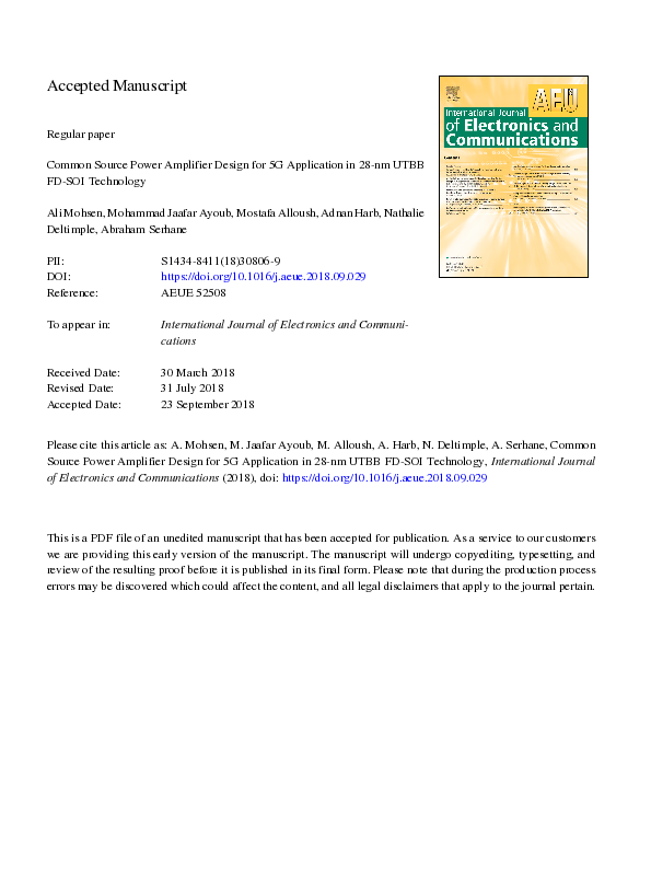 Pdf Common Source Power Amplifier Design For 5g Application In 28 Nm