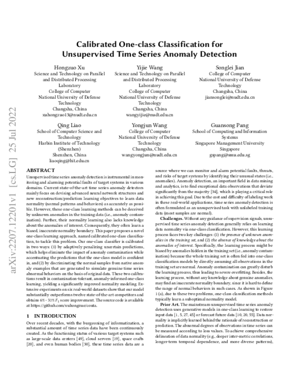 (PDF) Calibrated One-class Classification for Unsupervised Time Series Anomaly Detection