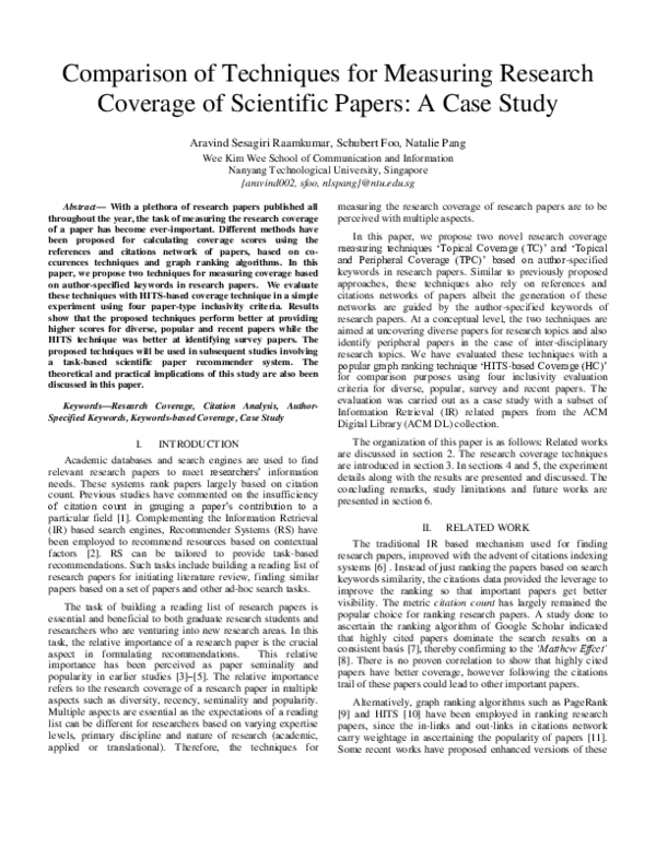 (PDF) Comparison of techniques for measuring research coverage of ...