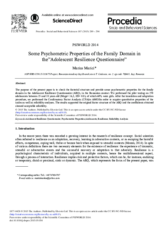 (PDF) Some Psychometric Properties of the Family Domain in the ...