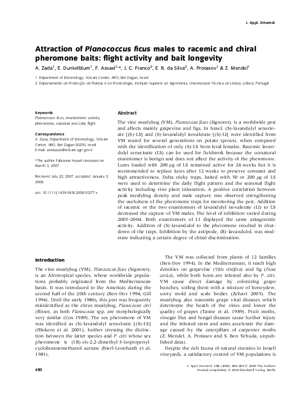 (PDF) Attraction of Planococcus ficus males to racemic and chiral ...