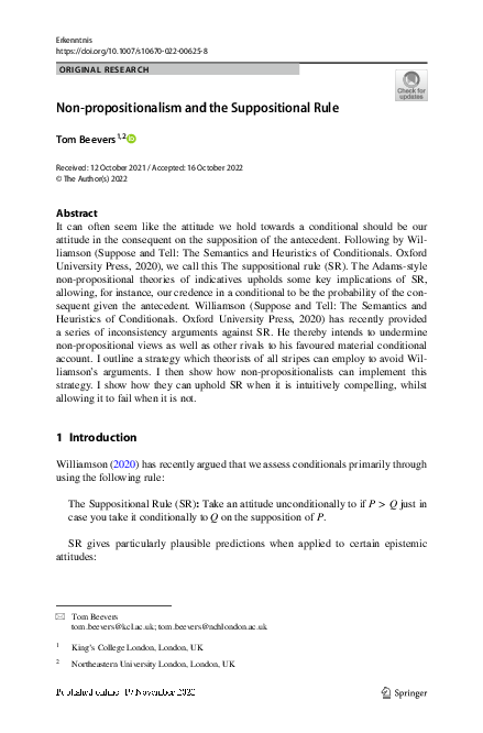 (PDF) Non-propositionalism and the Suppositional Rule | Tom Beevers ...