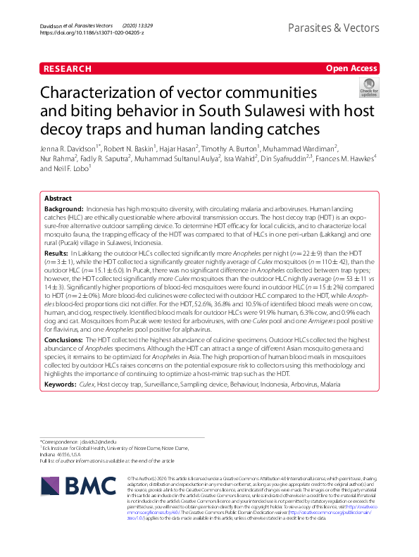 (PDF) Characterization of vector communities and biting behavior in ...