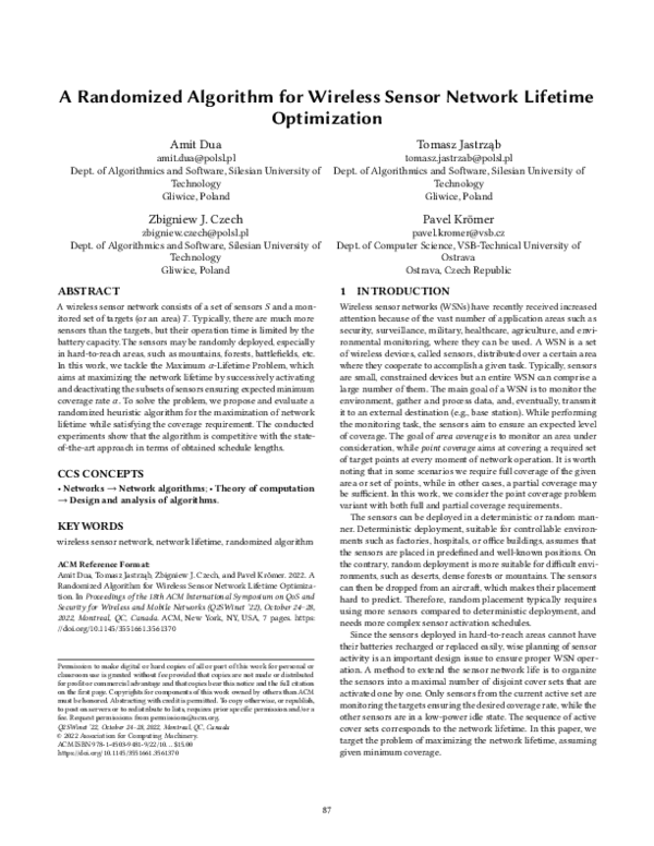 Pdf A Randomized Algorithm For Wireless Sensor Network Lifetime Optimization