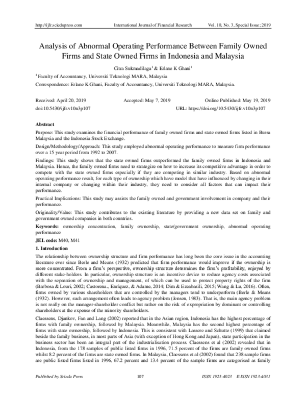 (PDF) Analysis of Abnormal Operating Performance Between Family Owned ...
