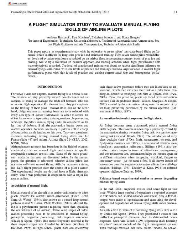 (PDF) A Flight Simulator Study to Evaluate Manual Flying Skills of ...