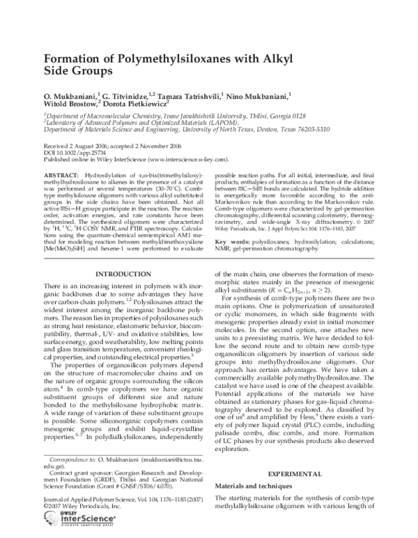 (PDF) Formation of polymethylsiloxanes with alkyl side groups