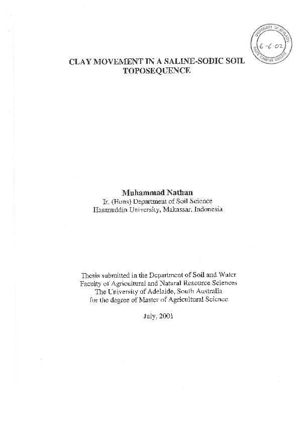 (PDF) Clay movement in a saline-sodic soil toposequence