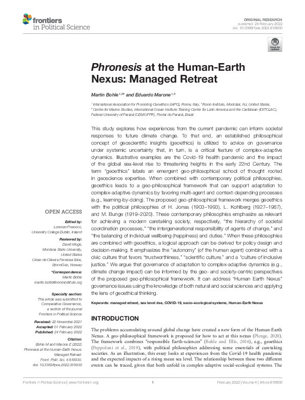 (PDF) Phronesis at the Human-Earth Nexus: Managed Retreat