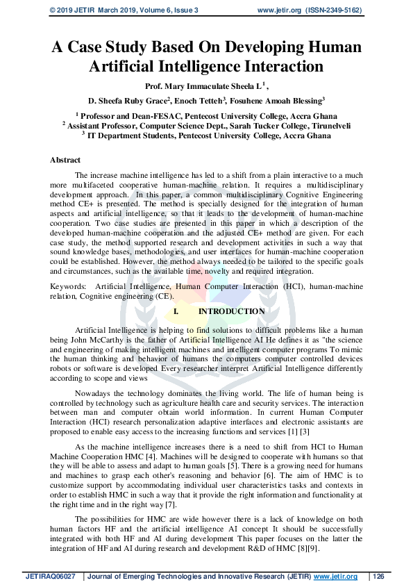 (PDF) A Case Study Based On Developing Human Artificial Intelligence Interaction