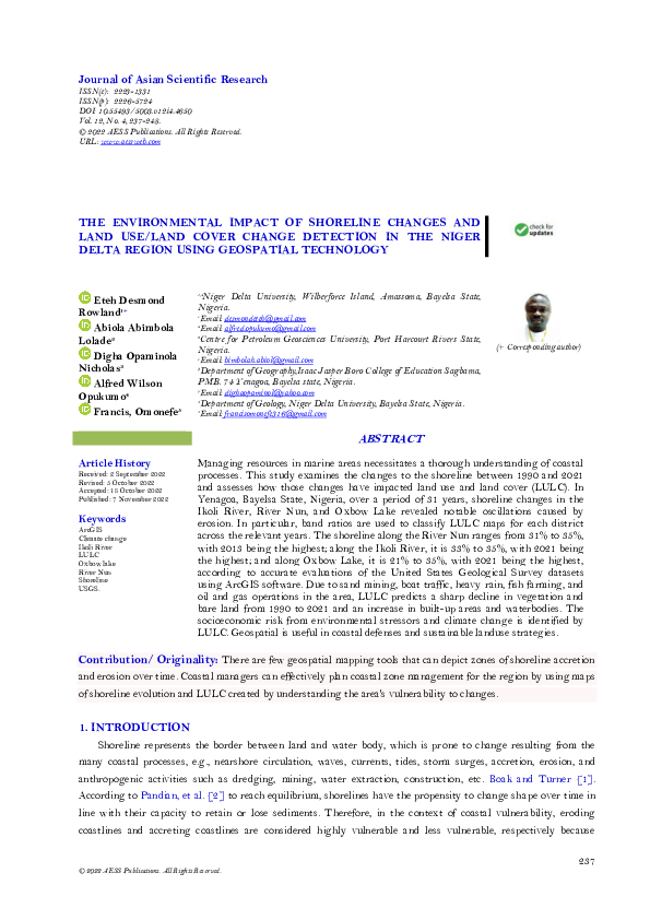 (PDF) The Environmental Impact of Shoreline Changes and Land Use/Land Cover Change Detection in ...