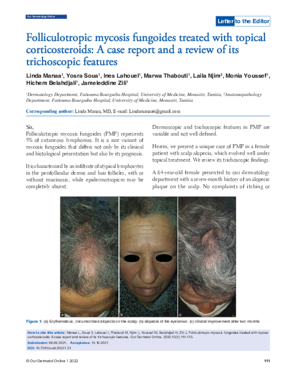 (PDF) Folliculotropic mycosis fungoides treated with topical corticosteroids: A case report and ...