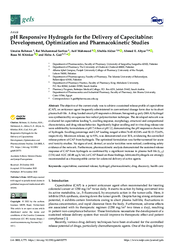(PDF) pH Responsive Hydrogels for the Delivery of Capecitabine ...
