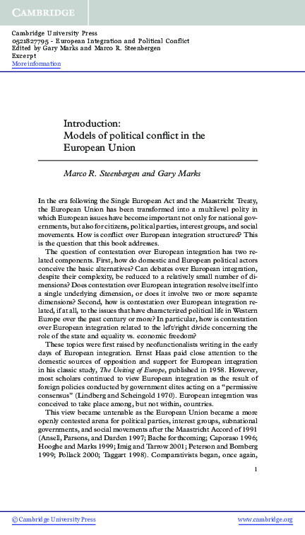 (PDF) Introduction: Models of political conflict in the European Union