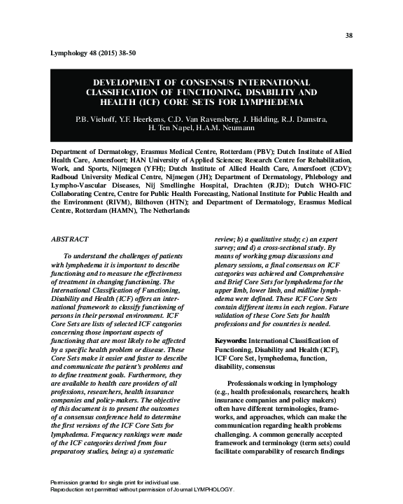 Development of consensus International Classification of Functioning, Disability and Health (ICF ...