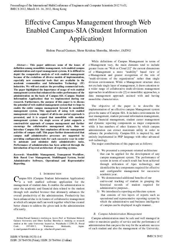 (PDF) Effective Campus Management through Web Enabled Campus-SIA ...