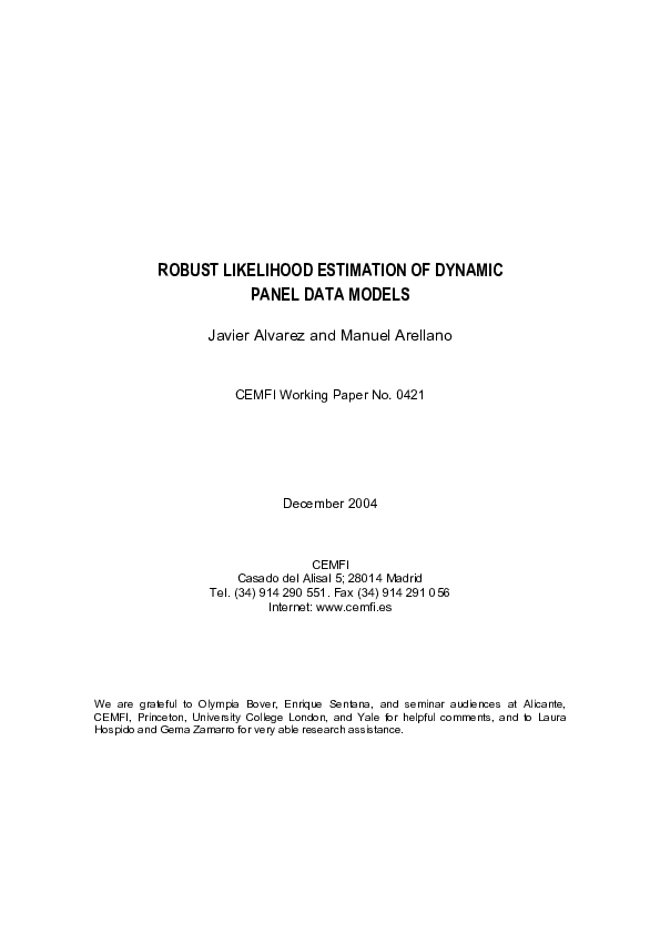 (PDF) Robust likelihood estimation of dynamic panel data models