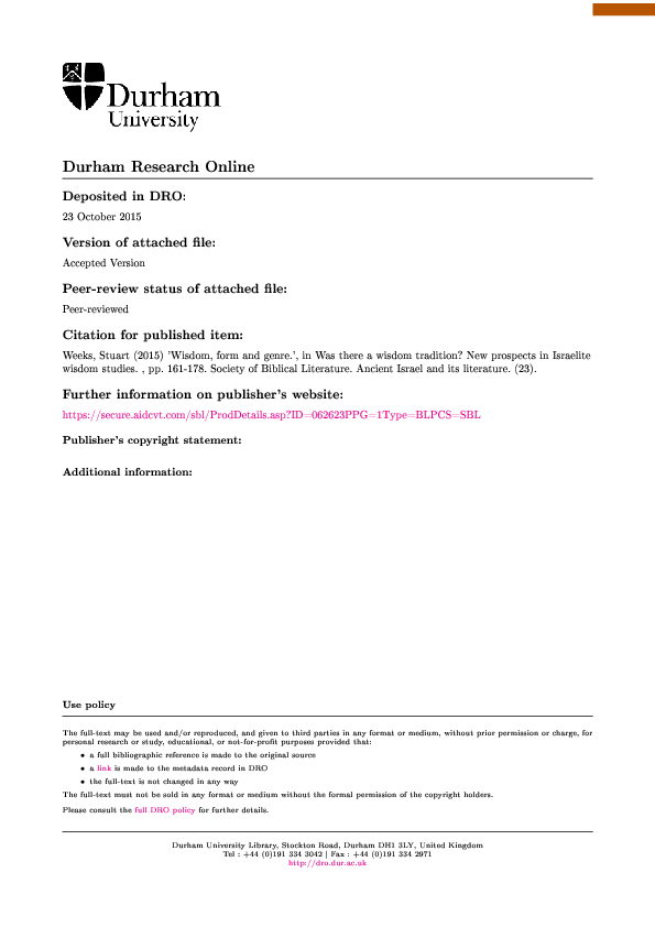 (PDF) Wisdom, Form and Genre