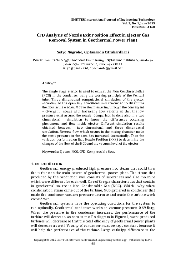 Pdf Cfd Analysis Of Nozzle Exit Position Effect In Ejector Gas