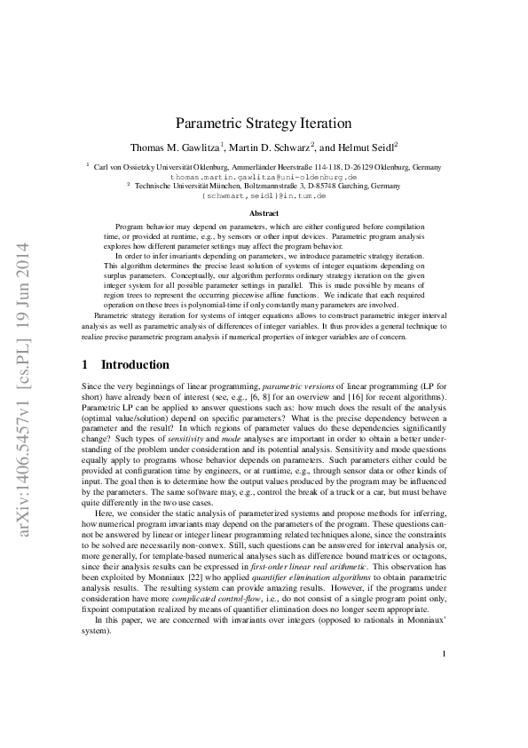 (PDF) Parametric Strategy Iteration | Thomas Martin Gawlitza - Academia.edu