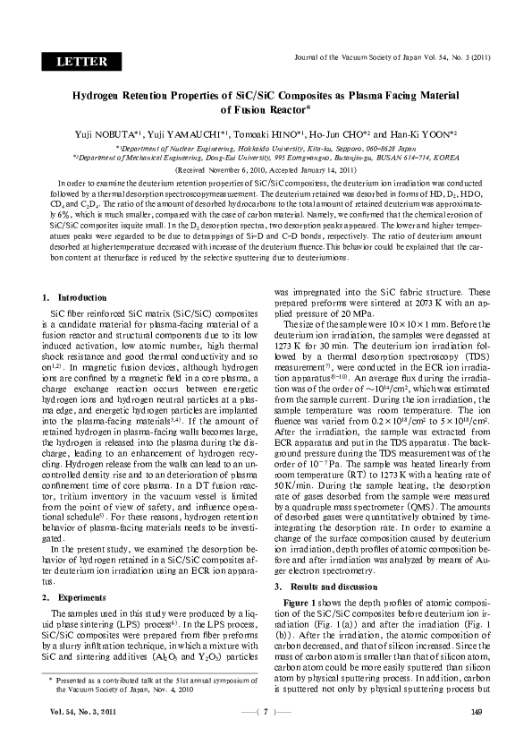 (PDF) Hydrogen Retention Properties of SiC/SiC Composites as Plasma ...