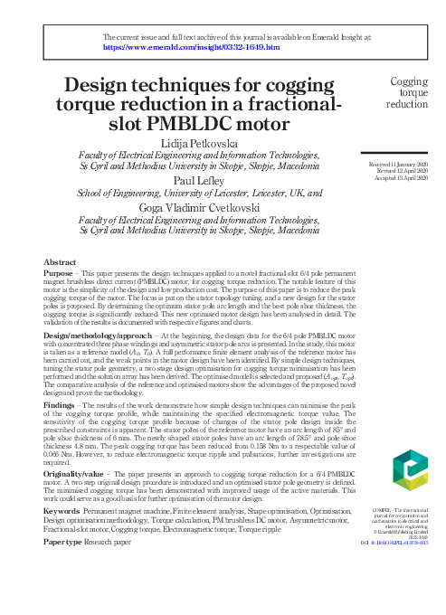 Pdf Design Techniques For Cogging Torque Reduction In A Fractional