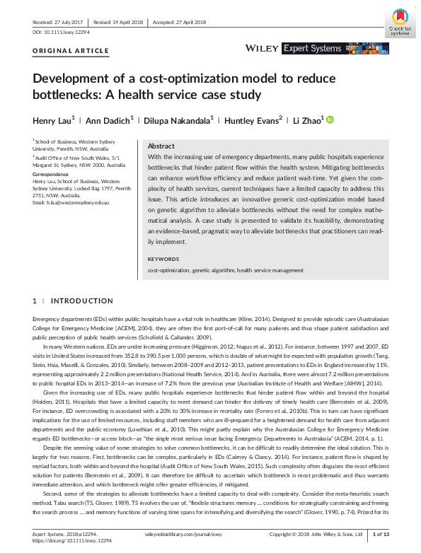 (PDF) Development of a cost-optimization model to reduce bottlenecks: A health service case study