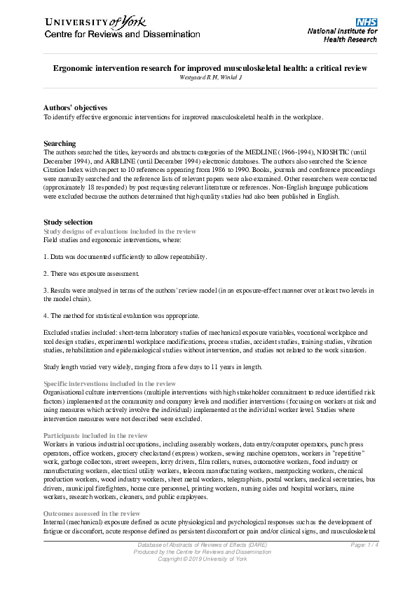 (PDF) Ergonomic intervention research for improved musculoskeletal ...