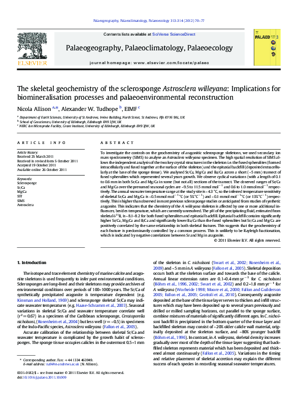 (PDF) The skeletal geochemistry of the sclerosponge Astrosclera ...