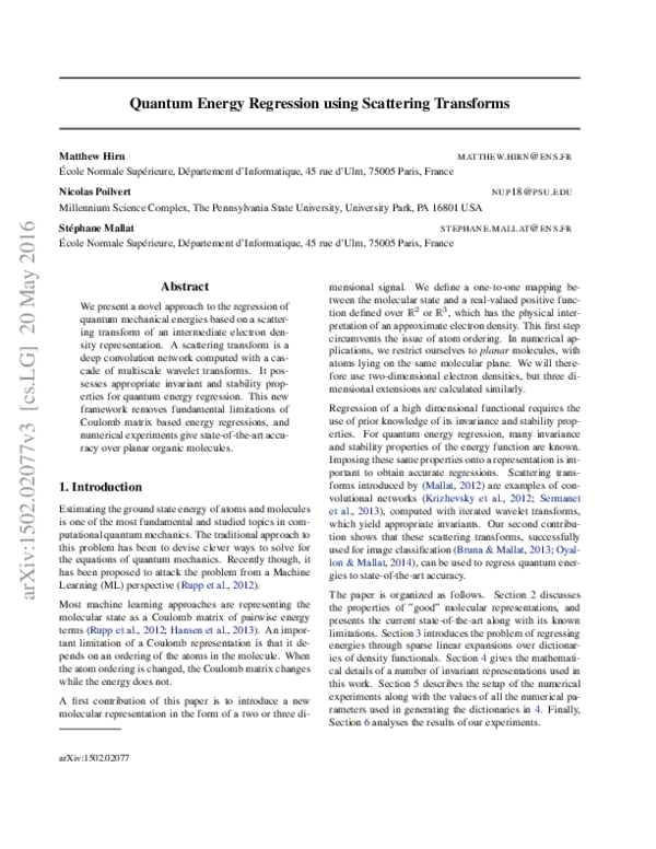 (PDF) Quantum Energy Regression using Scattering Transforms