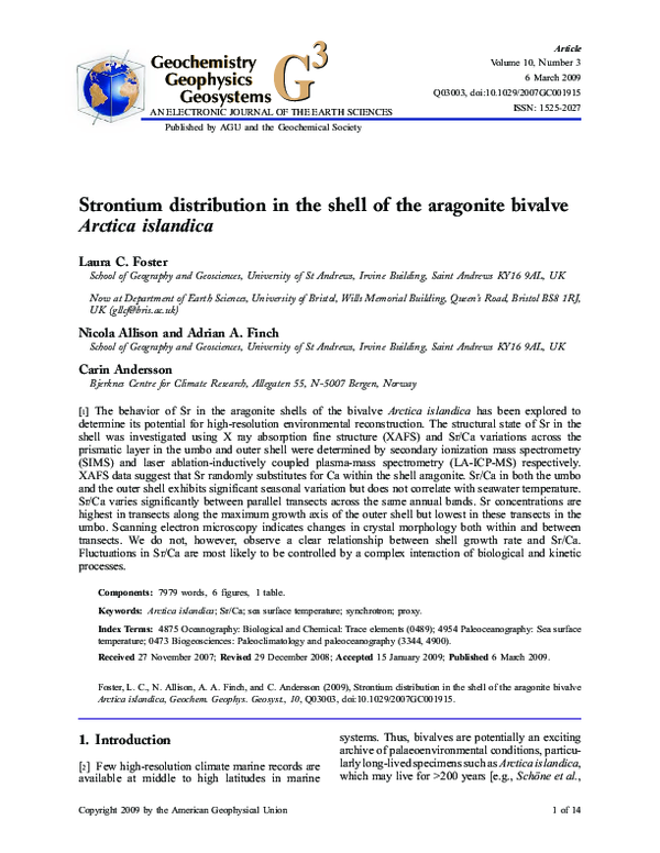 Strontium distribution in the shell of the aragonite bivalveArctica ...
