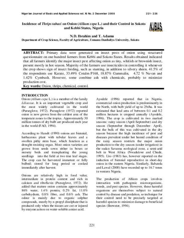 (PDF) Incidence of Thrips tabaci on Onion (Allium cepa L.) and their Control in Sokoto and Kebbi ...