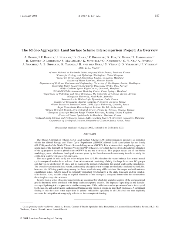 (PDF) The Rhône-Aggregation Land Surface Scheme Intercomparison Project: An Overview