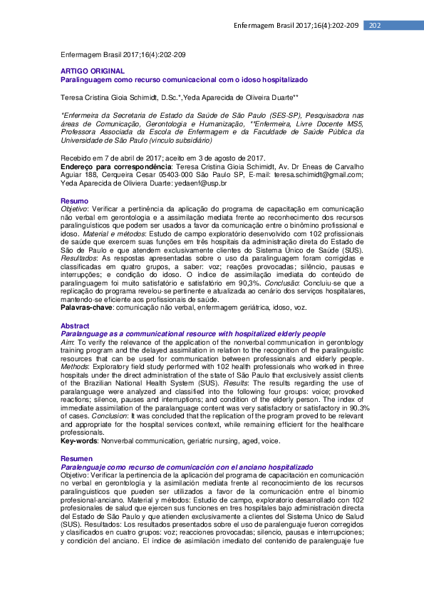 (PDF) Paralinguagem como recurso comunicacional com o idoso hospitalizado