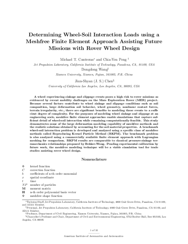 (PDF) Determining Wheel-Soil Interaction Loads using a Meshfree Finite ...