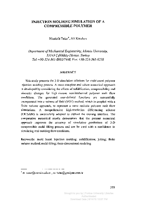 (PDF) Injection Molding Simulation of a Compressible Polymer