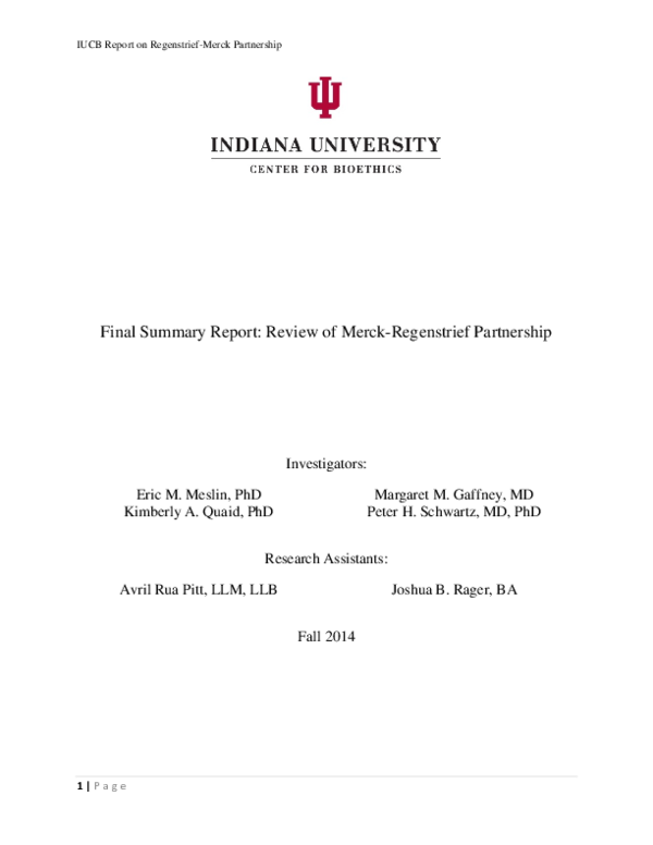 (PDF) Final Summary Report: Review of Merck-Regenstrief Partnership