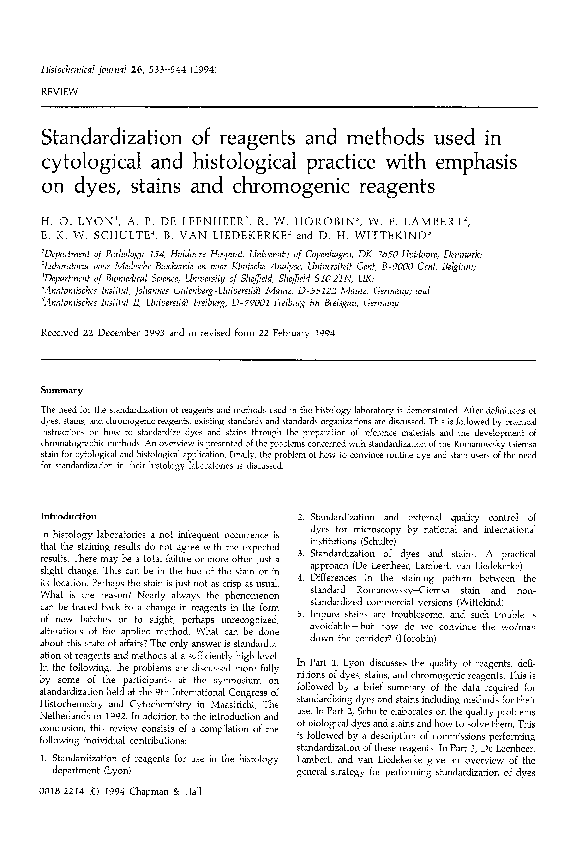 (PDF) Standardization of reagents and methods used in cytological and ...