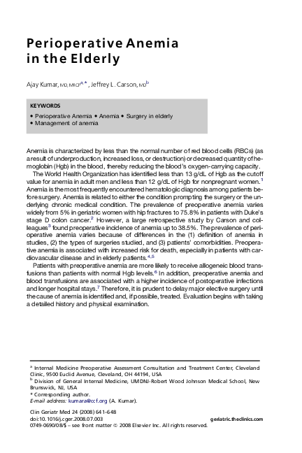 (PDF) Perioperative anemia in the elderly