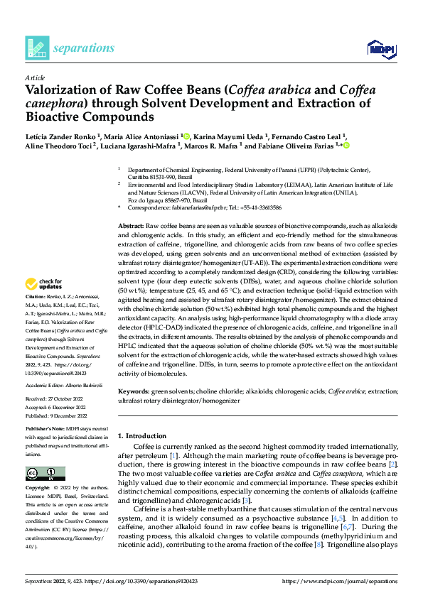 (PDF) Valorization of Raw Coffee Beans (Coffea arabica and Coffea ...