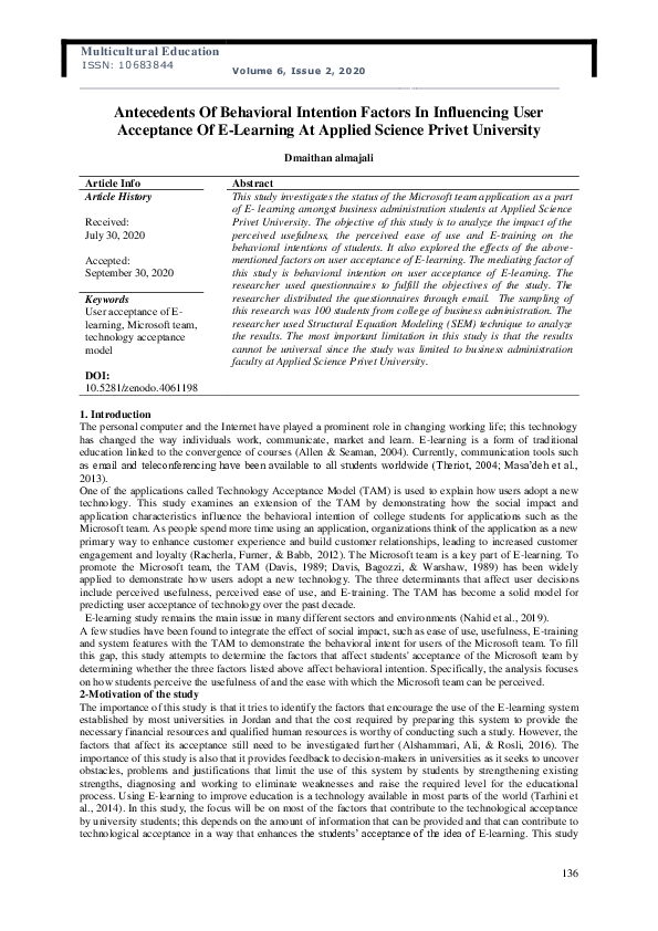 Pdf Antecedents Of Behavioral Intention Factors In Influencing User Acceptance Of E Learning