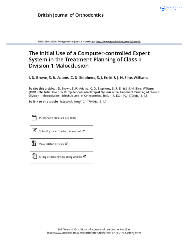 (PDF) The Initial Use of a Computer-controlled Expert System in the Treatment Planning of Class ...