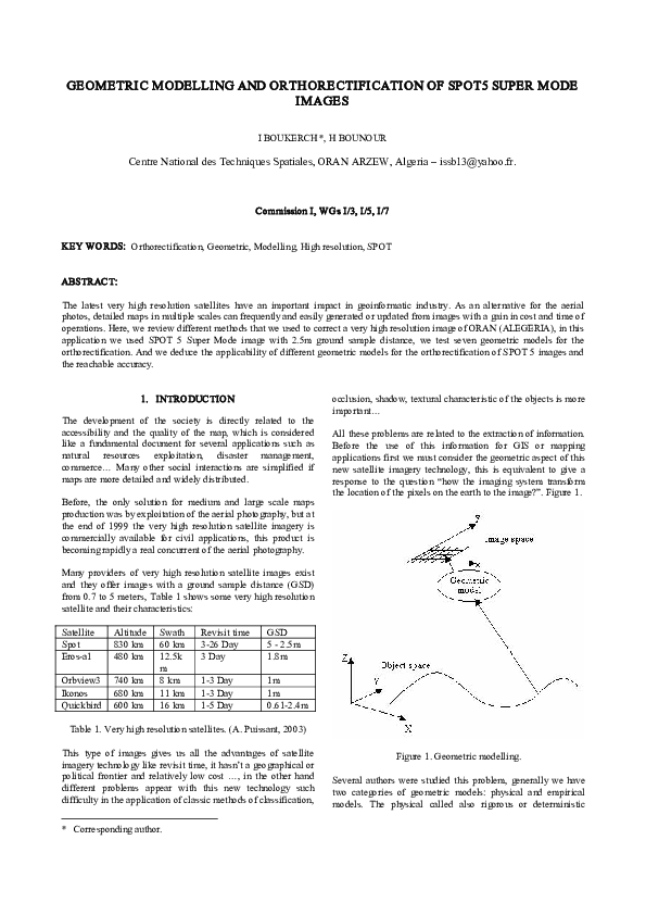 (PDF) Geometric modelling and orthorectification of SPOT5 super mode images