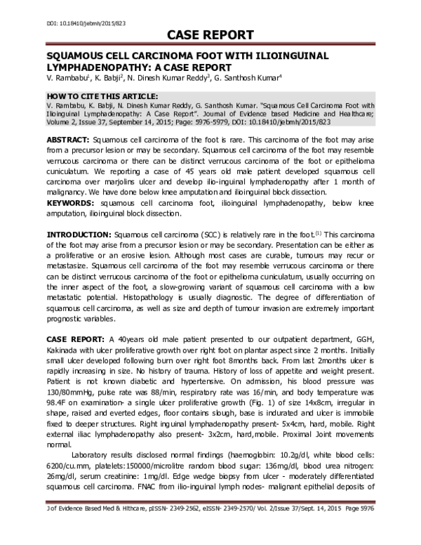 (PDF) Squamous Cell Carcinoma Foot With Ilioinguinal Lymphadenopathy : A Case Report | dinesh ...