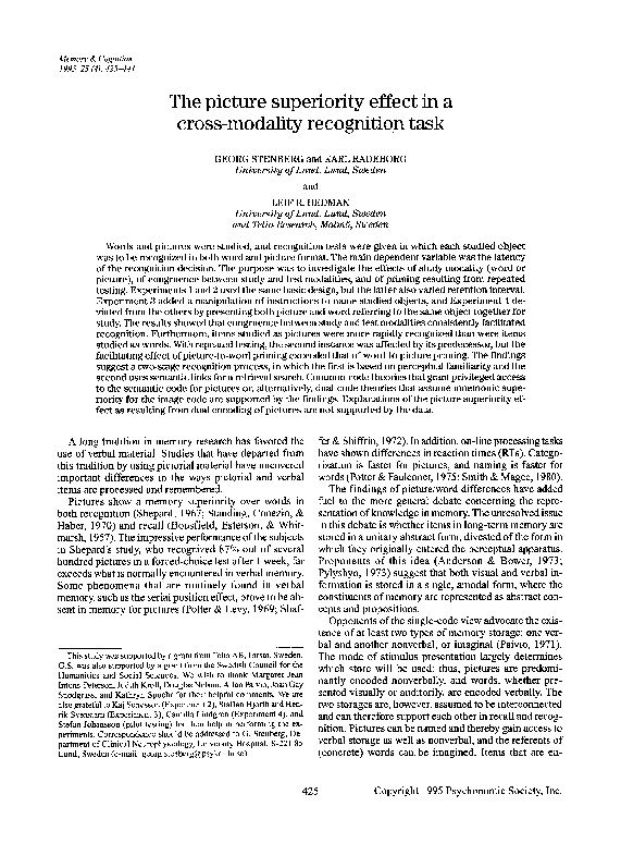 (PDF) The picture superiority effect in a cross-modality recognition task