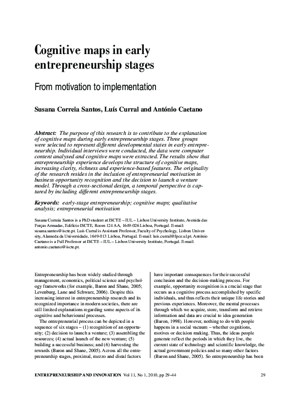 (PDF) Cognitive Maps in Early Entrepreneurship Stages