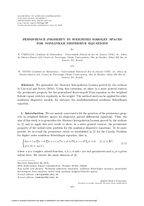 (PDF) Persistence property in weighted Sobolev spaces for nonlinear dispersive equations
