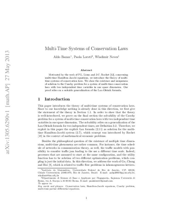 (PDF) Multi-time systems of conservation laws